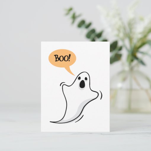 Cartoon ghost saying Boo! postcard | Zazzle