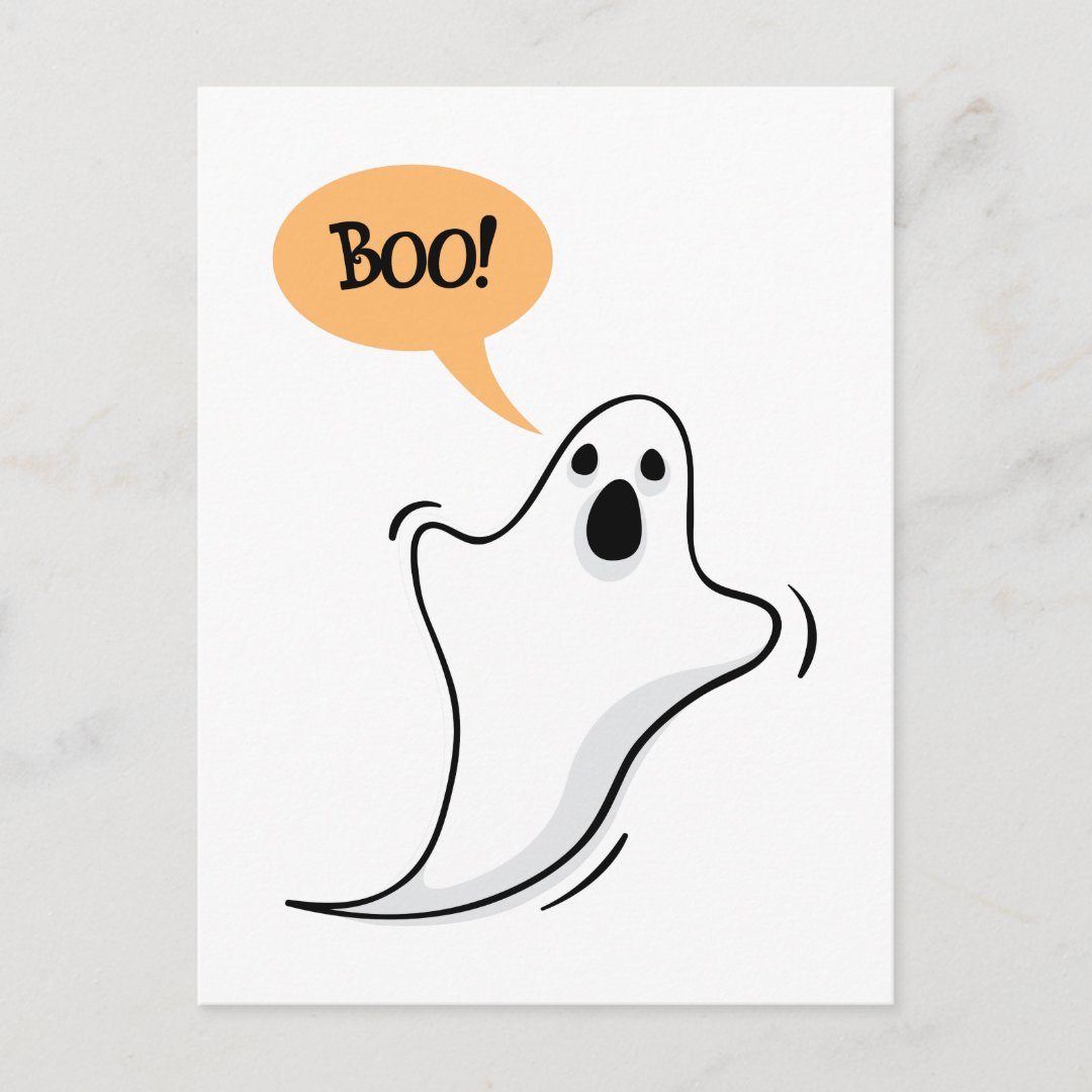 Cartoon ghost saying Boo! postcard | Zazzle