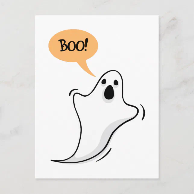 Cartoon ghost saying Boo! postcard | Zazzle