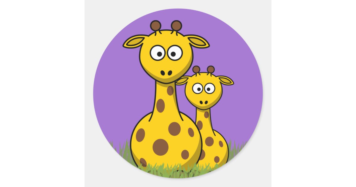 cartoon giraffes classic round sticker | Zazzle