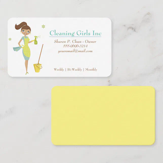 Cartoon Girl House Cleaning Service Business Card | Zazzle