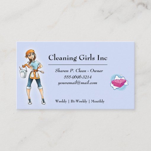 Cartoon Girl House Cleaning Service Business Card | Zazzle