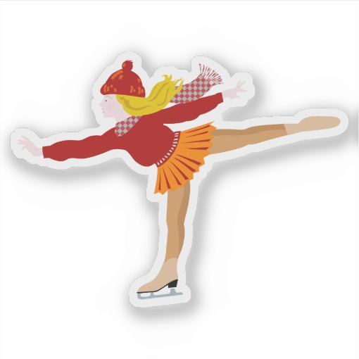 Cartoon Girl Ice Skating Winter clipart Sticker | Zazzle