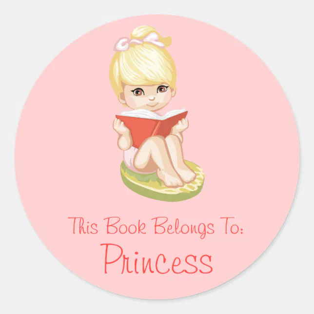 Cartoon Girl Reading Book Label | Zazzle