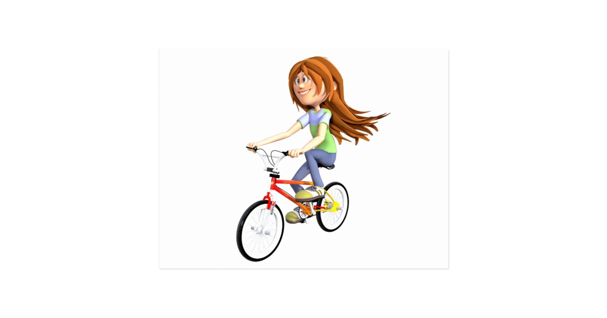 Cartoon Girl Riding A Bike Postcard | Zazzle.com