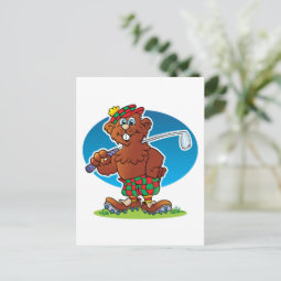Cartoon Gopher Golfing Postcard | Zazzle