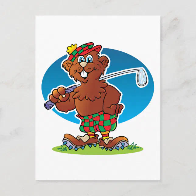 Cartoon Gopher Golfing Postcard | Zazzle
