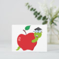 Cartoon Graduate Worm In Apple Announcement Postcard | Zazzle