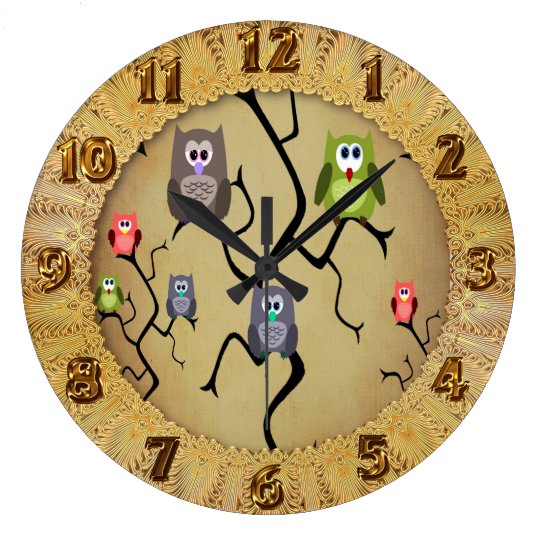 Cartoon Great Horned Owls Large Clock | Zazzle.com