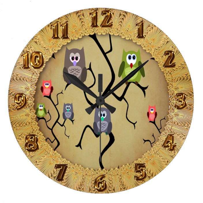 Cartoon Great Horned Owls Large Clock | Zazzle.com