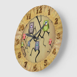 Cartoon Great Horned Owls Large Clock | Zazzle