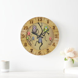 Cartoon Great Horned Owls Large Clock | Zazzle
