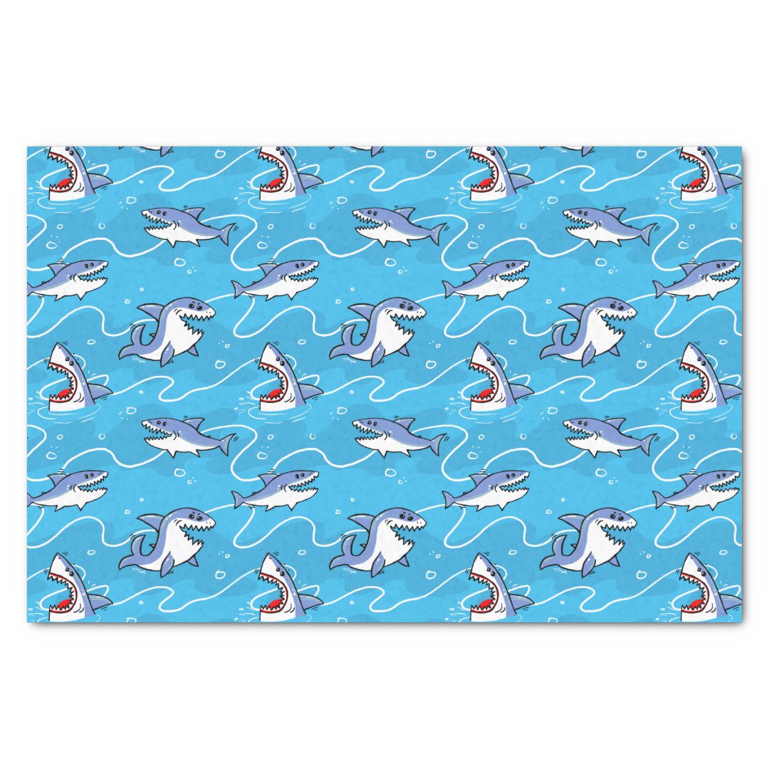 Cartoon Great White Sharks Tissue Paper | Zazzle