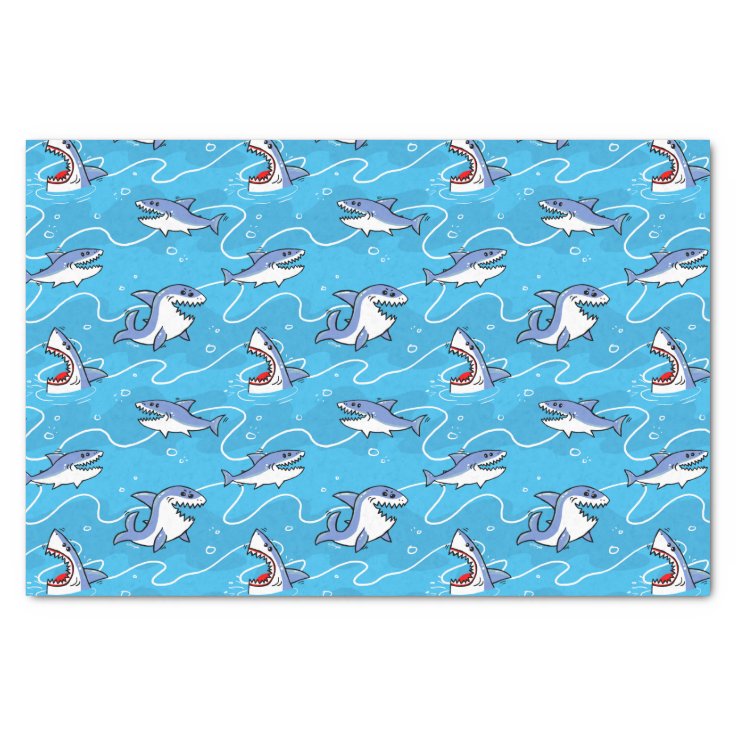 Cartoon Great White Sharks Tissue Paper | Zazzle