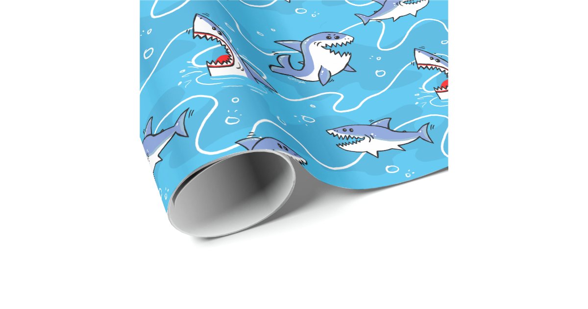 Cartoon Great White Sharks Wrapping Paper | Zazzle