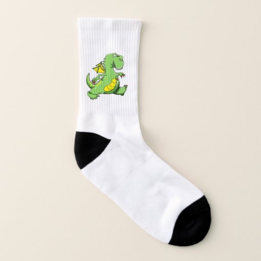 Cartoon green dragon walking on his back feet socks | Zazzle