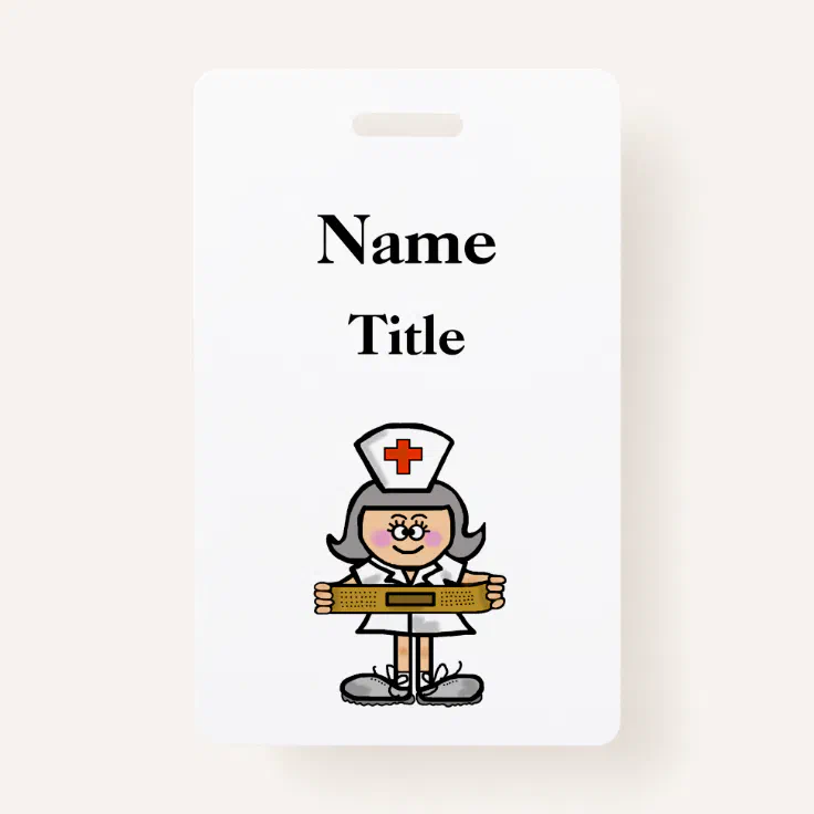 Cartoon Grey Hair Nurse Badge Customize It! | Zazzle