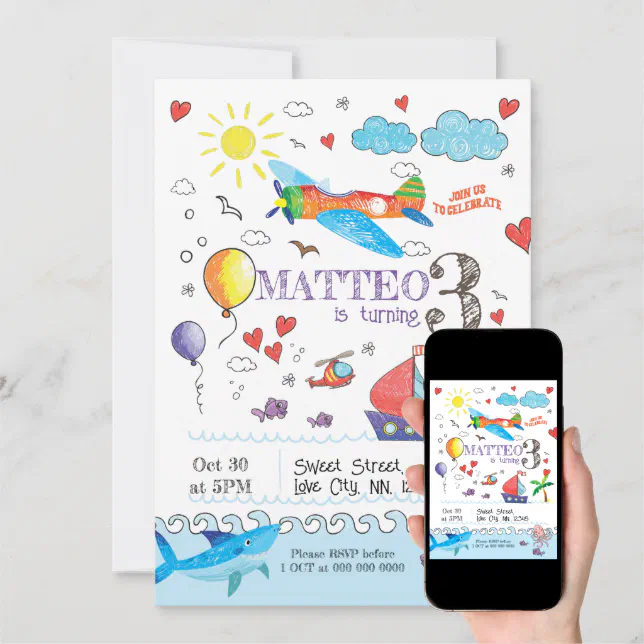 Cartoon Hand Draw Doodle Birthday Invitation | Zazzle