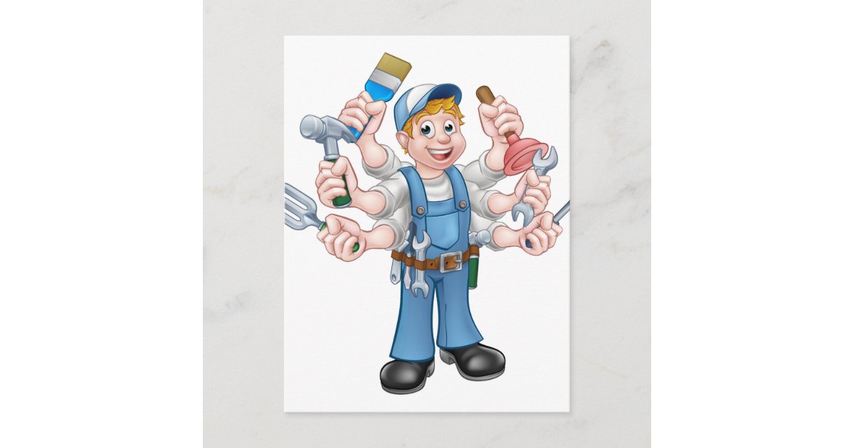 Cartoon Handyman Postcard | Zazzle