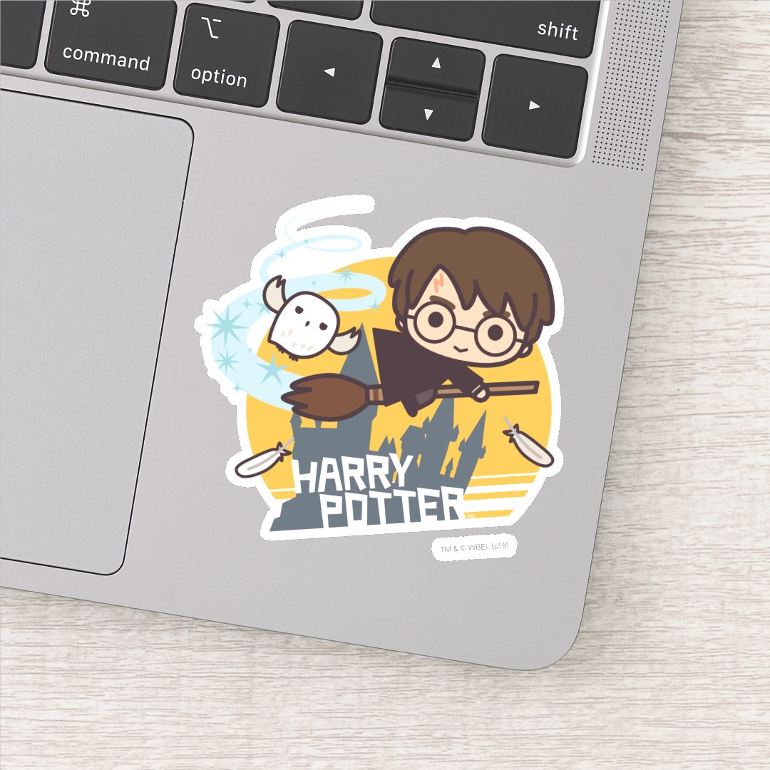 Cartoon Harry and Hedwig Flying Past Hogwarts Sticker | Zazzle