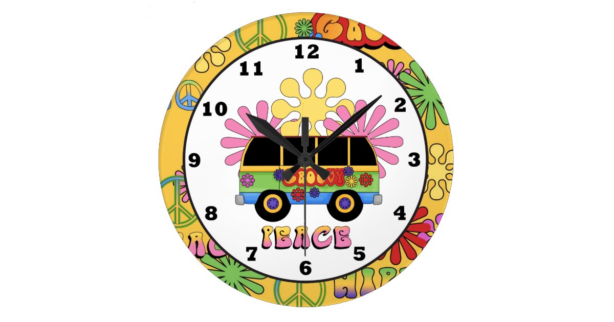 Cartoon Hippie fun wall clock | Zazzle