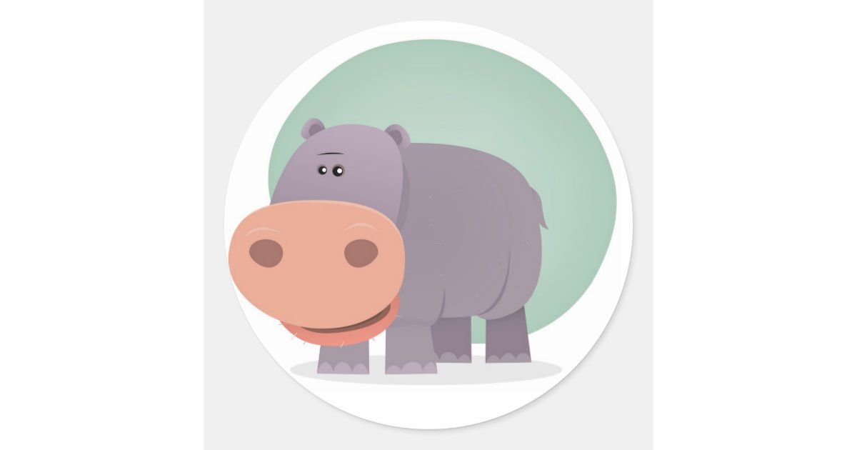 Cartoon Hippo Classic Round Sticker | Zazzle