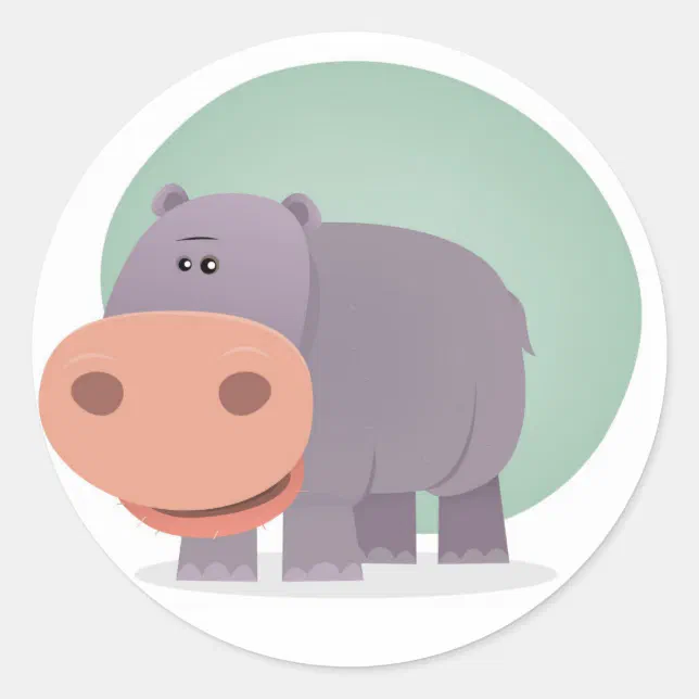 Cartoon Hippo Classic Round Sticker | Zazzle
