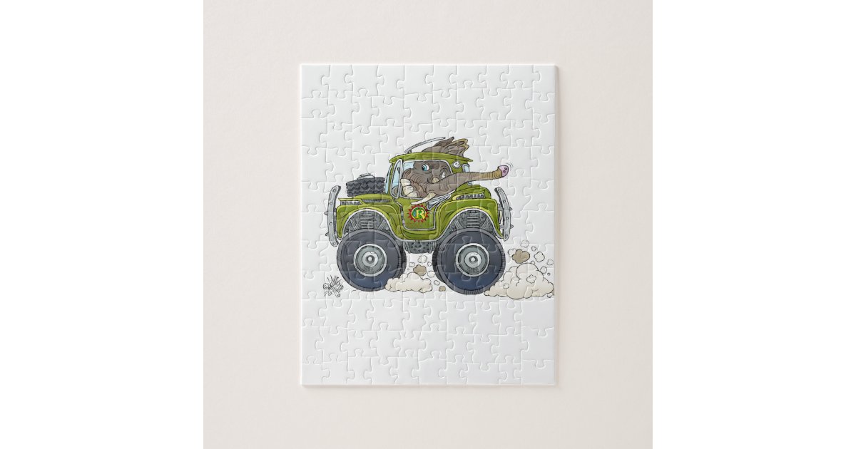 Cartoon illustration of a Elephant driving a jeep. Jigsaw Puzzle | Zazzle