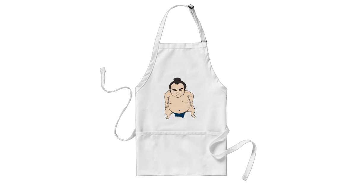 Cartoon Japanese Sumo Wrestler Adult Apron | Zazzle
