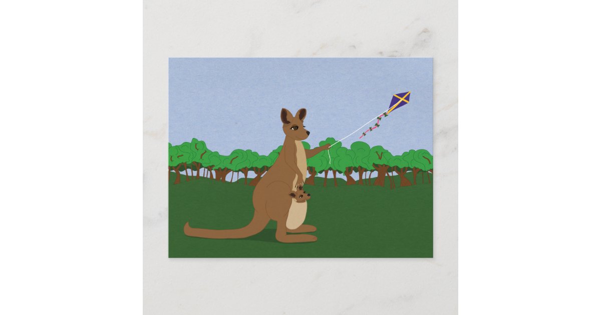 Cartoon Kangaroos Flying a Kite Postcard | Zazzle