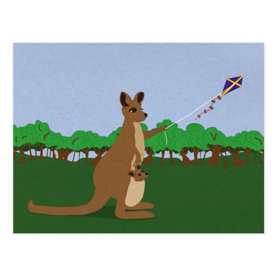 Cartoon Kangaroos Flying a Kite Postcard | Zazzle.com