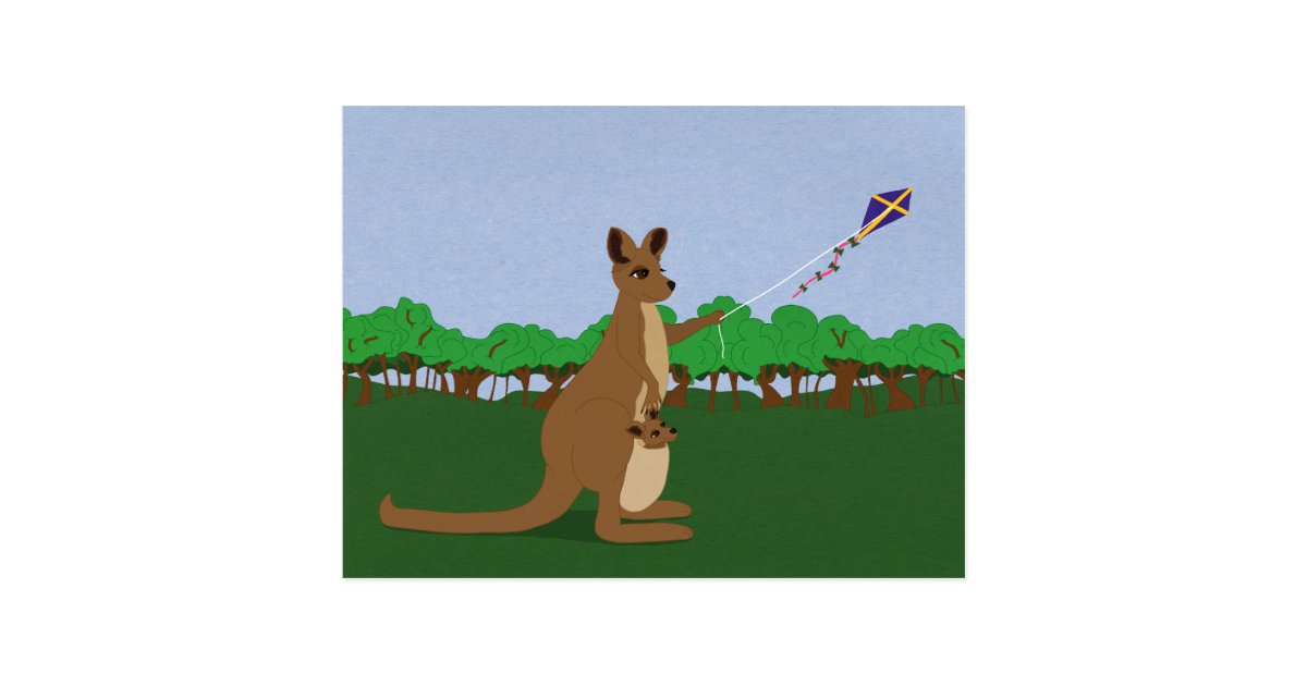 Cartoon Kangaroos Flying a Kite Postcard | Zazzle.com