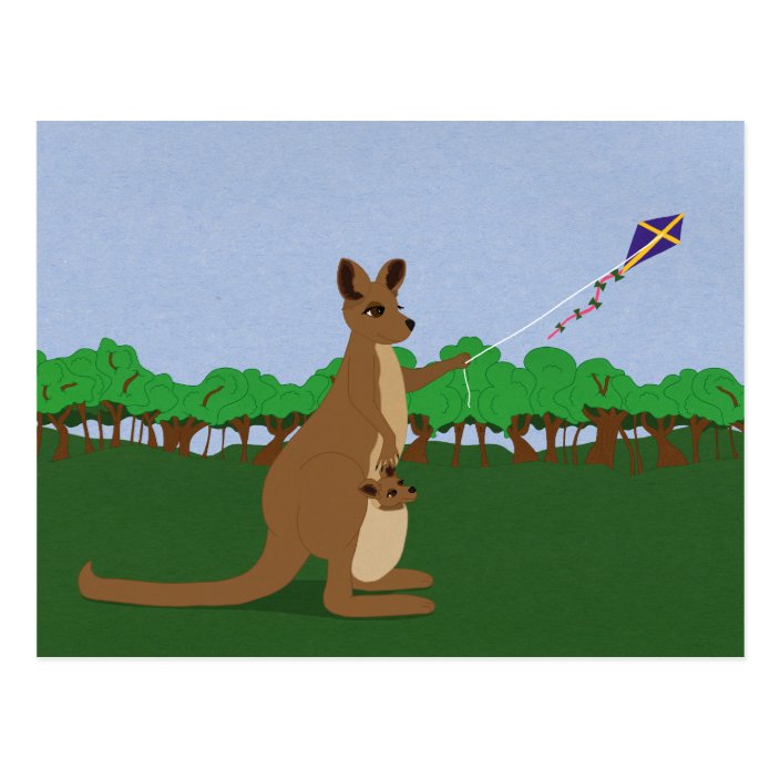 Cartoon Kangaroos Flying a Kite Postcard | Zazzle.com