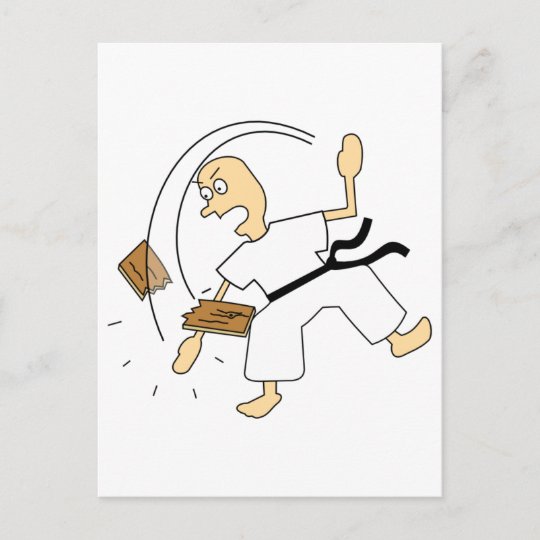 Cartoon Karate Man Chopping Wooden Board with Hand Postcard | Zazzle.com