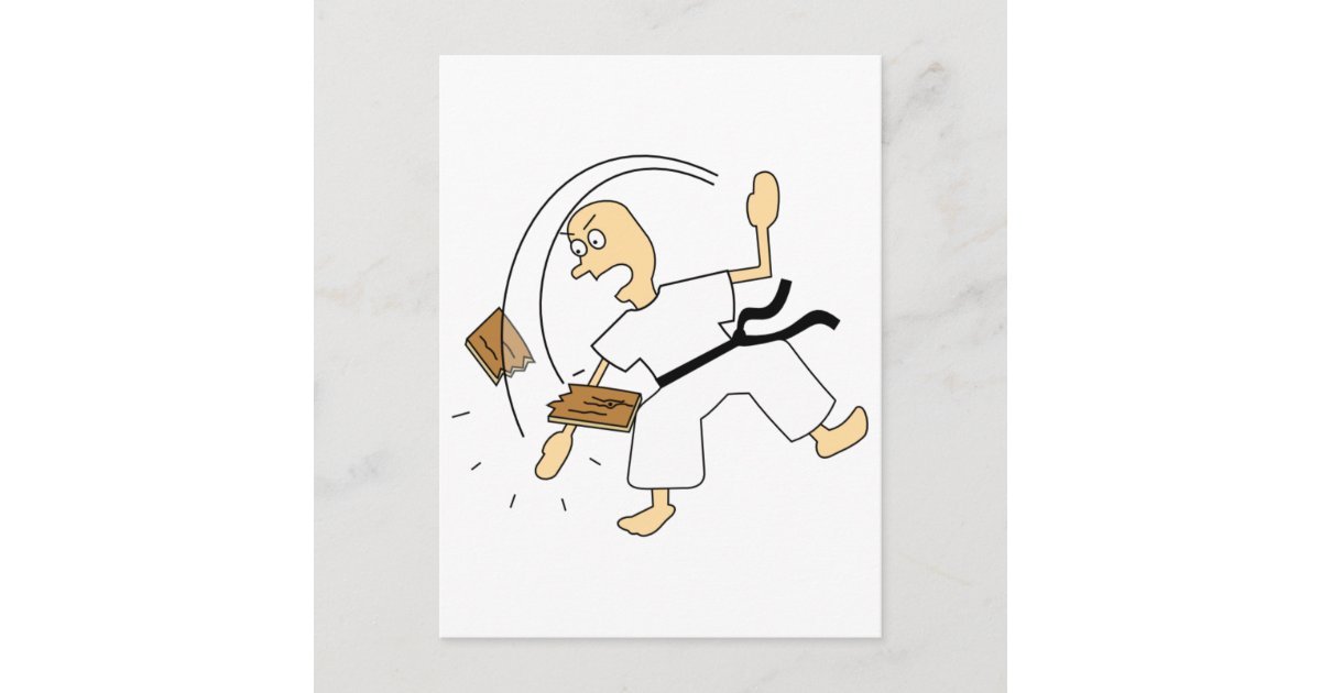 Cartoon Karate Man Chopping Wooden Board with Hand Postcard | Zazzle