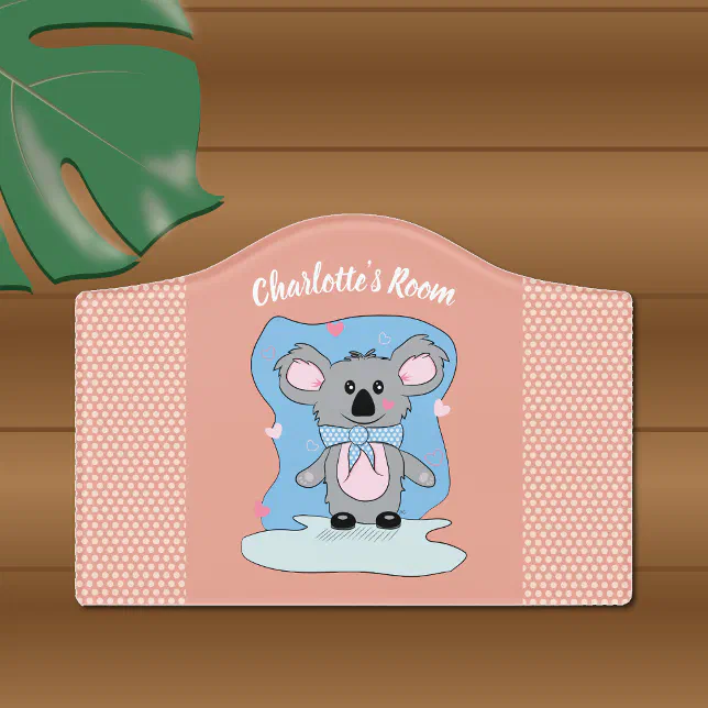 Cartoon Koala with Hearts Nursery Door Sign | Zazzle