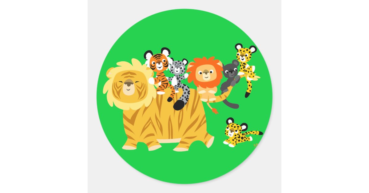 Cartoon Liger and Friends round sticker | Zazzle
