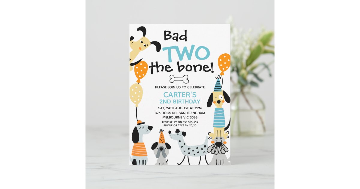 Cartoon Like Bad Two The Bone Dogs 2nd Birthday Invitation | Zazzle