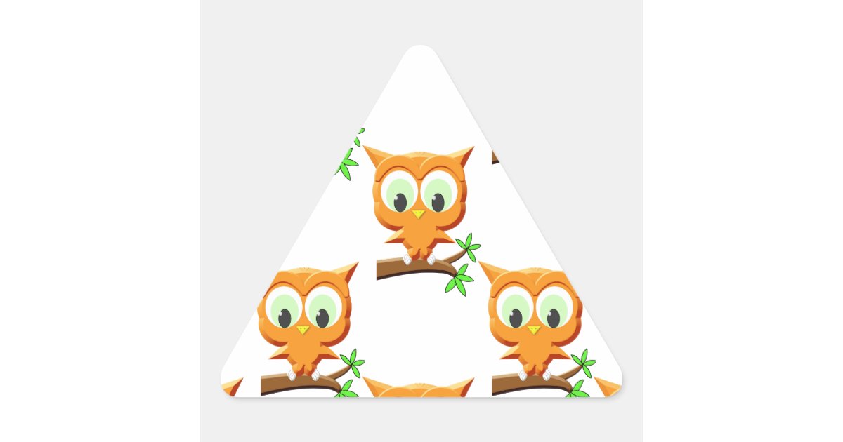 Cartoon Little Owl On Branch Pattern Triangle Sticker | Zazzle