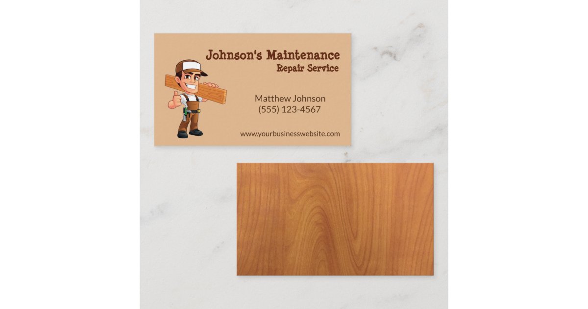 Cartoon Maintenance Repair Service Guy Business Card | Zazzle