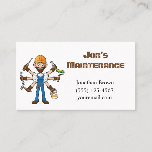 Cartoon Maintenance Repair Service Guy Business Card | Zazzle