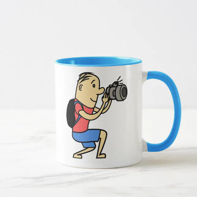 Cartoon man with camera mug | Zazzle