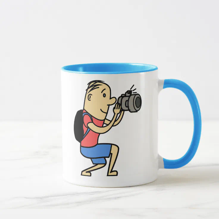 Cartoon man with camera mug | Zazzle