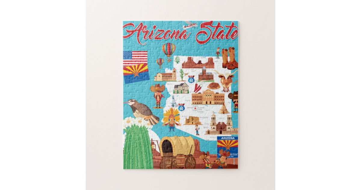 Cartoon Map of Arizona Jigsaw Puzzle | Zazzle