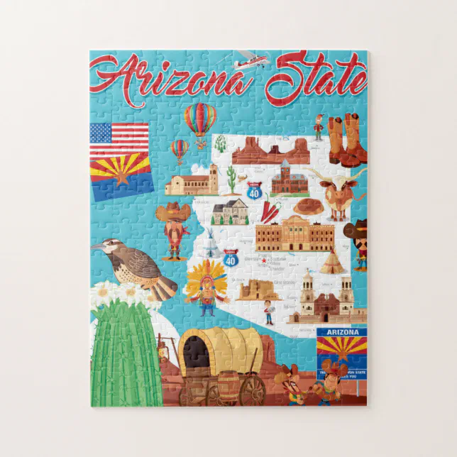 Cartoon Map of Arizona Jigsaw Puzzle | Zazzle