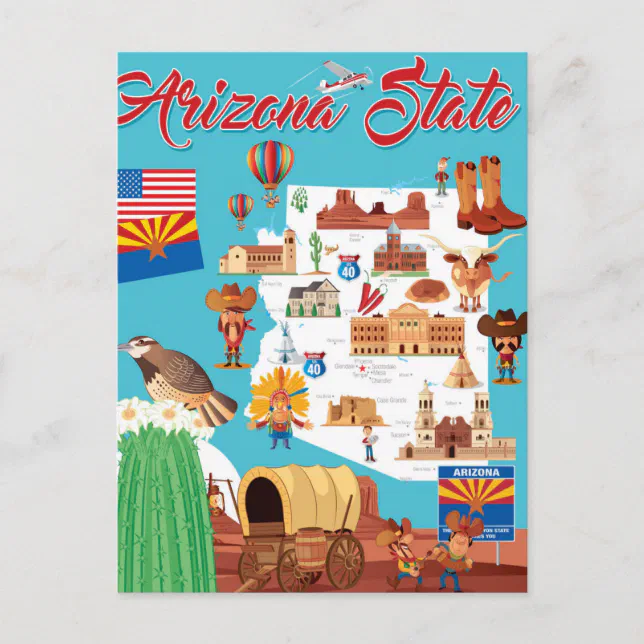 Cartoon Map of Arizona Postcard | Zazzle