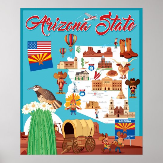 Cartoon Map of Arizona Poster | Zazzle.com