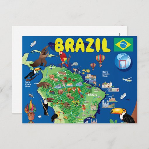 Cartoon Map of Brazil Postcard | Zazzle