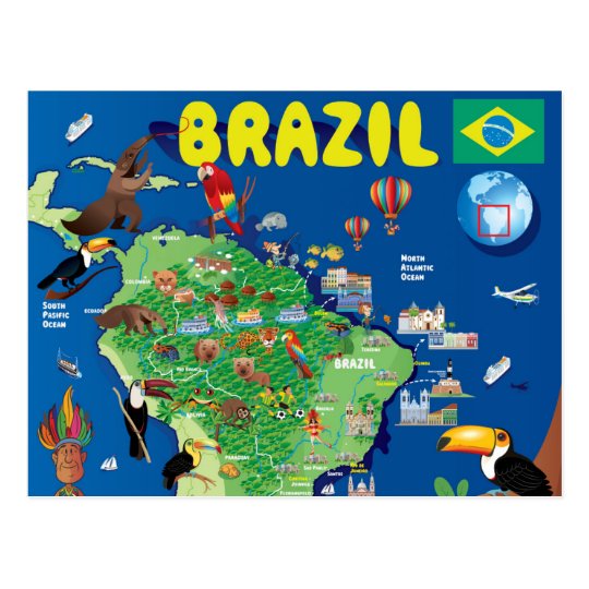 Cartoon Map of Brazil Postcard | Zazzle.com