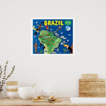 Cartoon Map of Brazil Poster | Zazzle